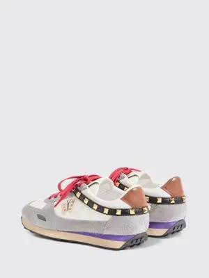 Valentino Garavani Stud Up Butterfly Embroidered Leather And Nylon Sneakers - Grey