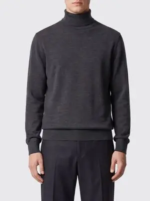Canali Pure Wool Long-sleeved Turtleneck Jumper With Ribbed Trims - Grey