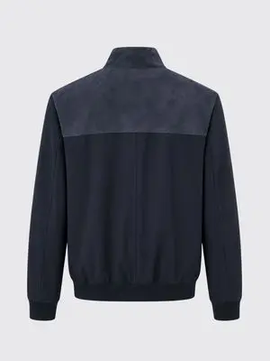 Canali Suede Leather Bomber Jacket With High Neck And Zip Closure