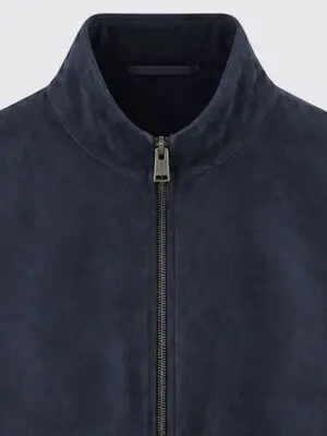 Canali Suede Leather Bomber Jacket With High Neck And Zip Closure