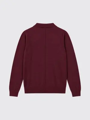 SOLOTRE Long-sleeved Wool Knit Polo Shirt With Ribbed Collar - Wine