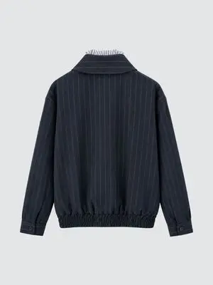 SOLOTRE Pinstripe Viscose-blend Shirt-style Bomber Jacket With Zip Closure