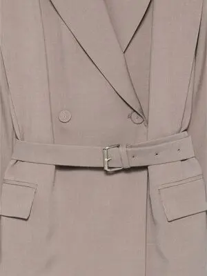 SOLOTRE Polyester Double-breasted Blazer With Waist Belt And Peak Lapels