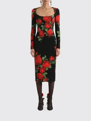 Dolce & Gabbana Floral-print Stretch-silk Sheath Midi Dress - Black