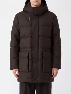 FAY Hooded Padded Jacket With Iconic Hook Closure - Brown