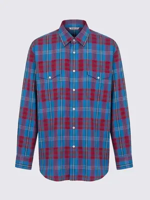 Auralee Check Cotton And Silk-blend Shirt With Patch Pockets - Blue