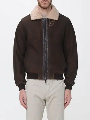 HESKIMO Padded Suede Leather Bomber Jacket With Fur Collar