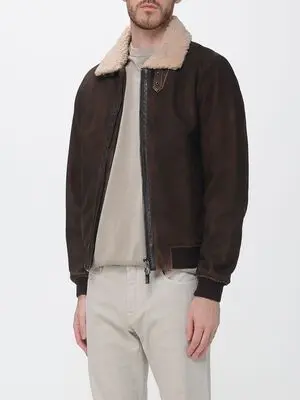 HESKIMO Padded Suede Leather Bomber Jacket With Fur Collar