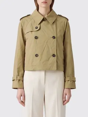 Paloma Wool Double-breasted Cropped Trench Coat In Cotton Blend With Epaulettes - Camel