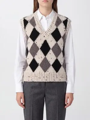 SOLOTRE Argyle V-neck Wool Jumper Vest - Butter