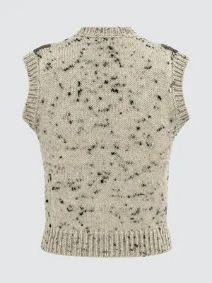 SOLOTRE Argyle V-neck Wool Jumper Vest - Butter