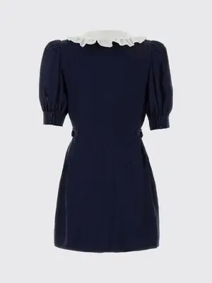 Alessandra Rich Silk Chemisier Mini Dress With Ruffled Collar - Navy
