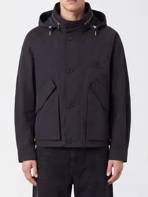 WOOYOUNGMI Hooded Windbreaker Jacket With A High Neck And Button Closure