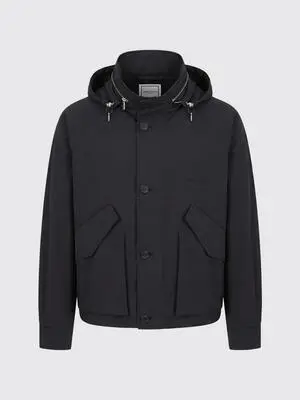WOOYOUNGMI Hooded Windbreaker Jacket With A High Neck And Button Closure