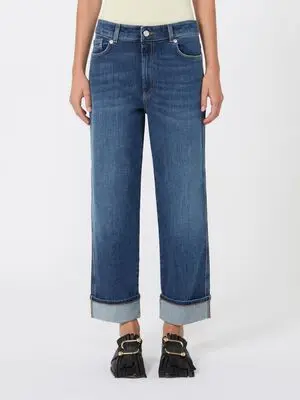 Sportmax Mid-rise Cropped Straight-leg Jeans In Cotton Denim With Turn-ups - Blue 1