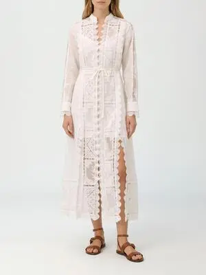 Zimmermann Aster Midi Caftan In Ramie With Mandarin Collar And Lace Inserts