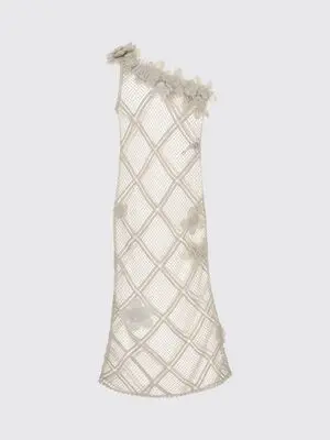 JW Anderson One-shoulder Crochet Midi Dress In Cotton With Flower Appliqu