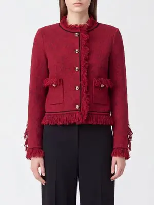 SELF-PORTRAIT Short Fringed-trim Blazer In A Wool And Cotton Blend - Red