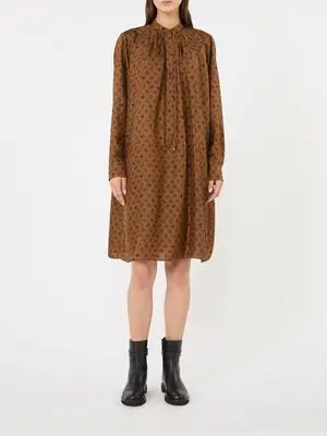 Max Mara Monogram Print Silk Mini Shirt Dress With Mandarin Collar