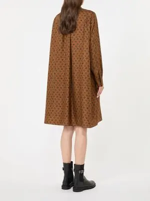 Max Mara Monogram Print Silk Mini Shirt Dress With Mandarin Collar