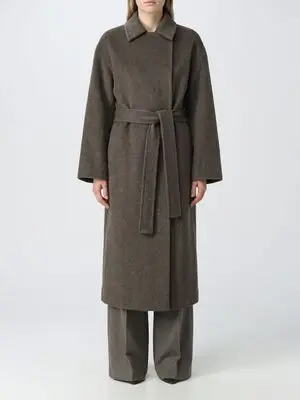 GRIFONI Double-breasted Long Wool Blend Coat With Waist Belt - Brown