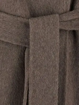 GRIFONI Double-breasted Long Wool Blend Coat With Waist Belt