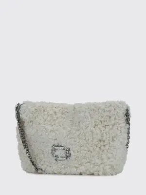 ROGER VIVIER Pilgrim Shearling Mini Shoulder Bag With Crystal Buckle