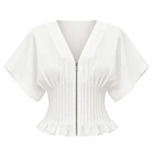 EXQUISE Cherelle Pleated Detail Linen Blouse