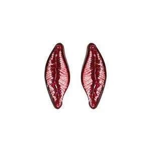 GISSA BICALHO Handmade Acrylic Earring Embroide Leaf Burgundy - Red