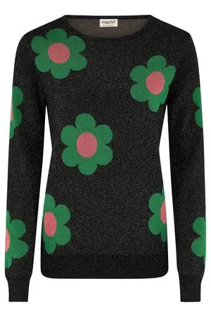 SUGARHILL BRIGHTON Rowena Sparkly Sweater Flowers - Black