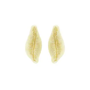 GISSA BICALHO Neutrals Handmade Acrylic Earring Embroidered Leaf Cream - White