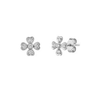 SPERO LONDON Fine 14ct Solid Gold Diamond Clover Earrings White Gold - Silver/white
