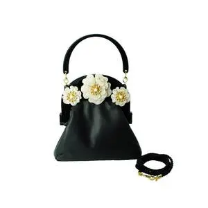 GISSA BICALHO Neutrals Handmade Acrylic Bag Three Camellias - Black