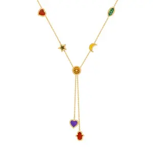 KARMA AND LUCK Multi Gemstone Charm Necklace – Spiritual Symbols Protection Jewelry – Maximize Joy - Gold