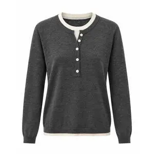 MUTE BY JL Nora Two Tone Henley Knit Sweater Gray - Grey