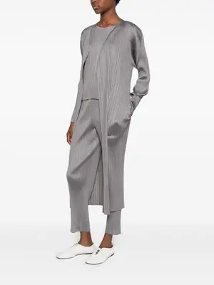 Issey Miyake Pleated Long Cardigan - Grey