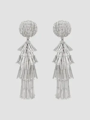 Oscar De La Renta 24k -plated & Glass Crystal Fringed Drop Earrings - Silver