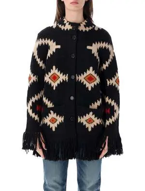 FORTELA Patterned Fringe Knit Cardigan - Nero