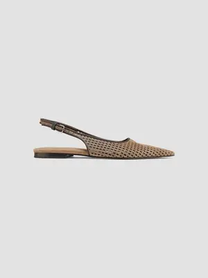 Brunello Cucinelli Perforated Laminated Suede Slingback Flats
