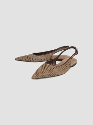 Brunello Cucinelli Perforated Laminated Suede Slingback Flats