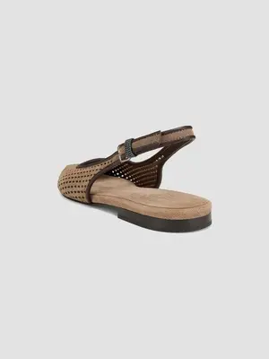 Brunello Cucinelli Perforated Laminated Suede Slingback Flats