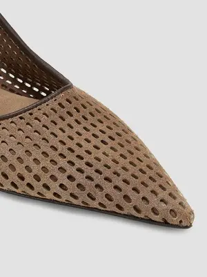Brunello Cucinelli Perforated Laminated Suede Slingback Flats