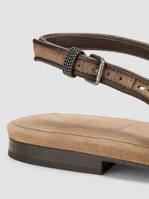 Brunello Cucinelli Perforated Laminated Suede Slingback Flats
