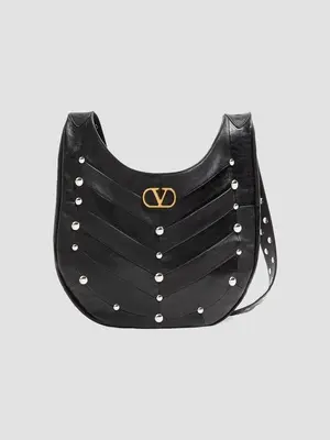 Valentino Garavani Hoboho Hobo Bag In Chevron Pattern Nappa Leather With Studs