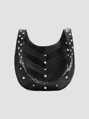 Valentino Garavani Hoboho Hobo Bag In Chevron Pattern Nappa Leather With Studs