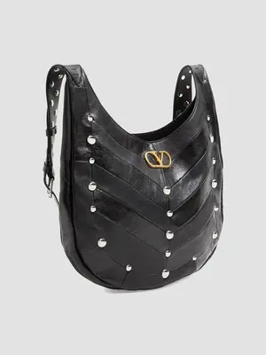 Valentino Garavani Hoboho Hobo Bag In Chevron Pattern Nappa Leather With Studs