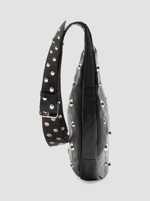 Valentino Garavani Hoboho Hobo Bag In Chevron Pattern Nappa Leather With Studs