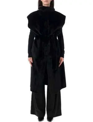 STAND STUDIO Faux Fur Belted Long Vest