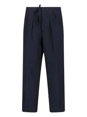 KAPTAIN SUNSHINE Drawstring Pleated Wool Trousers - Blue
