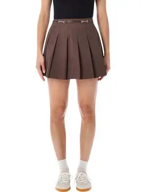 Sporty & Rich Pleated Mini Skirt With Belt - Marrone